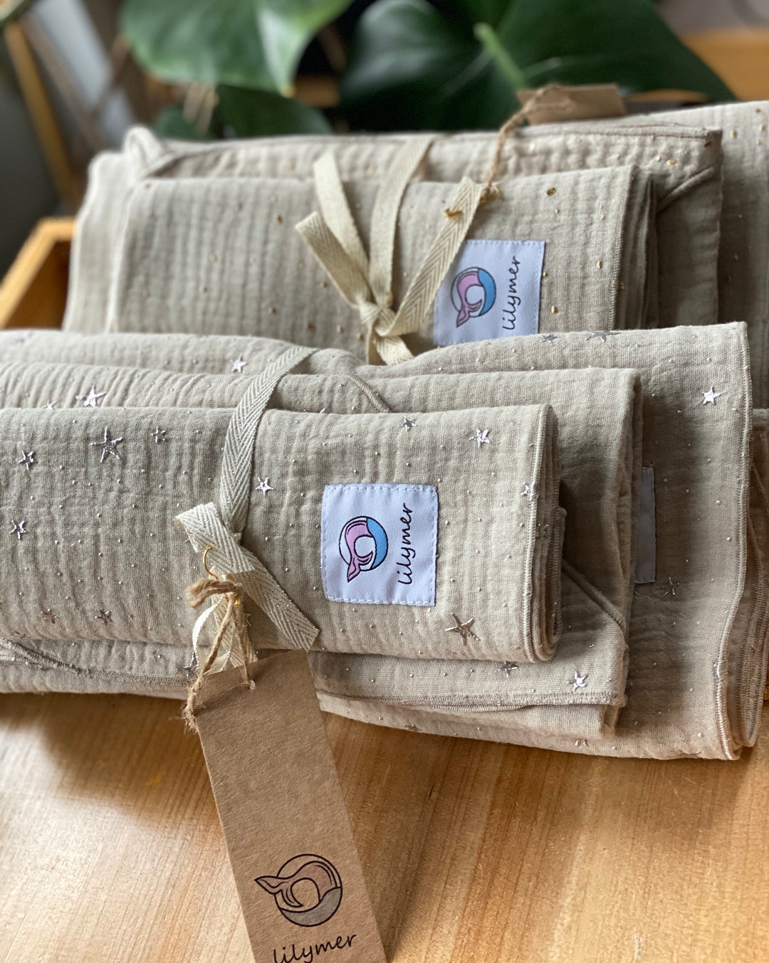 Organic Muslin Set for Newborn With Silver Stars. 100% Cotton Set ...