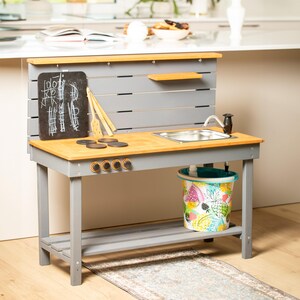 Outdoor Mud Kitchen With Running Water Sink, Durable Play Kitchen Set ...