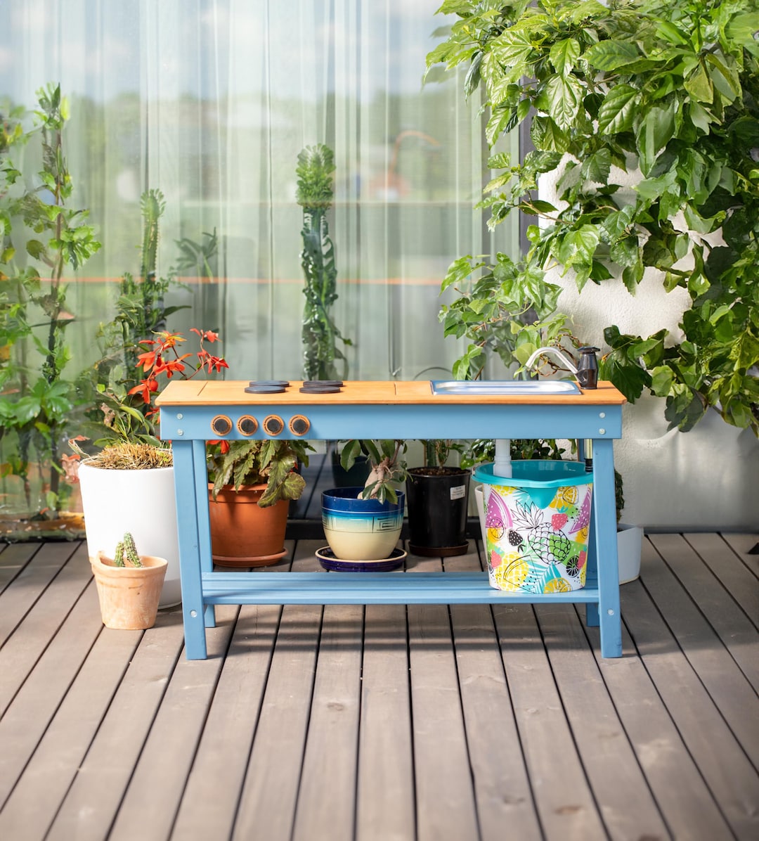 Outdoor Mud Kitchen With Running Water Sink, Durable Play Kitchen Set ...