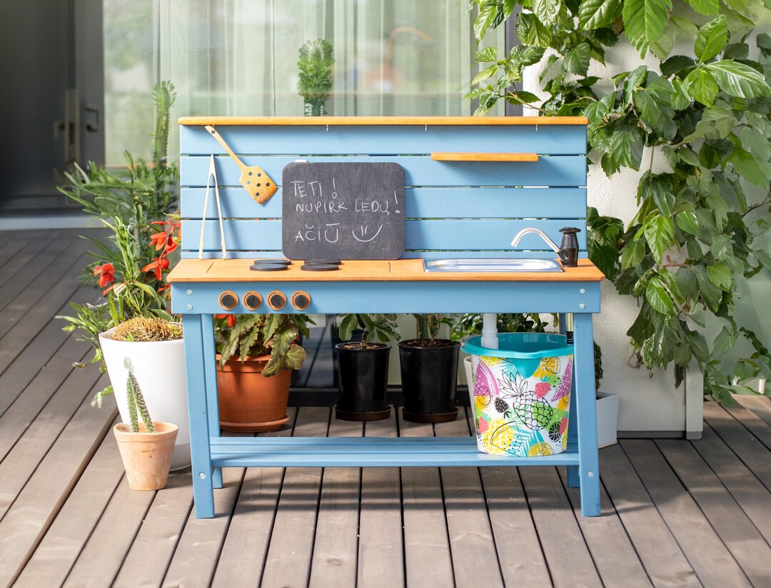 Outdoor Mud Kitchen With Running Water Sink, Durable Play Kitchen Set ...
