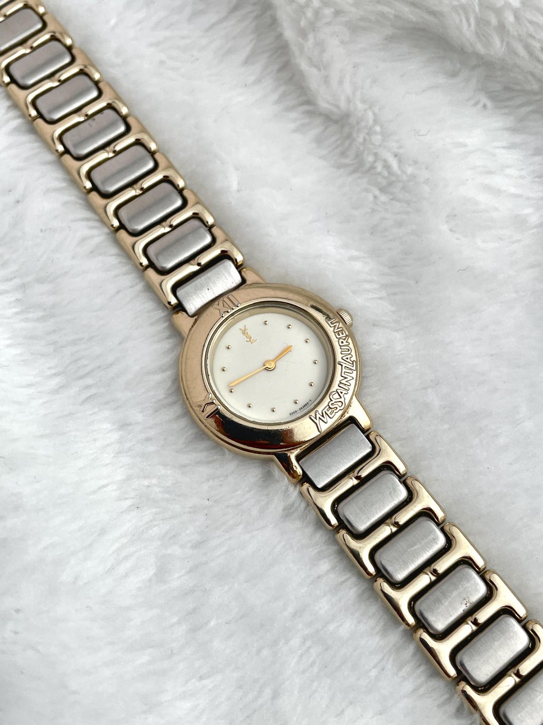 Yves Saint Laurent YSL Logo Gold Vintage Ladies Watch Black Dial 24mm ...