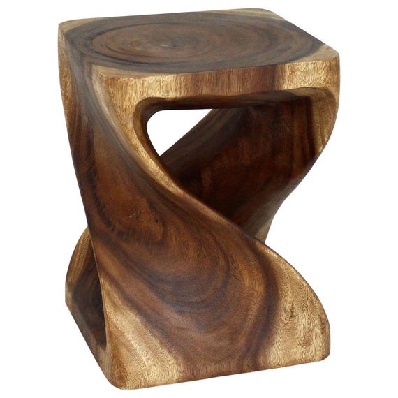 Haussmann Wood Twist End Table 15 x 15 x 20 inch High Walnut Oil