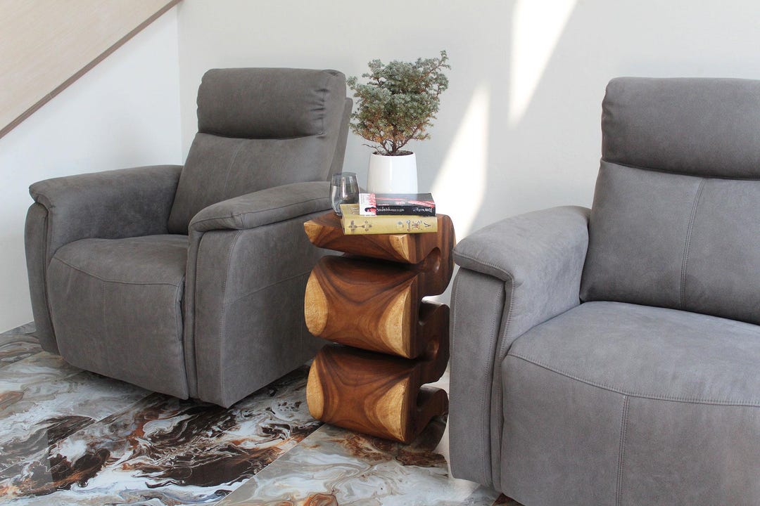 Hand-carved Wood Wave Accent Table: Walnut Finish, Sustainable Design ...
