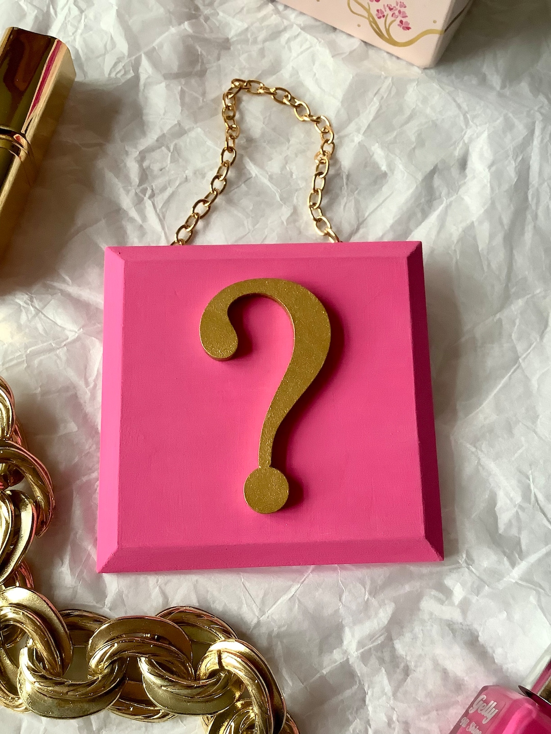 Question Mark Tutti Frutti Wooden Sign, Pink Tiered Tray Decor, Wooden ...