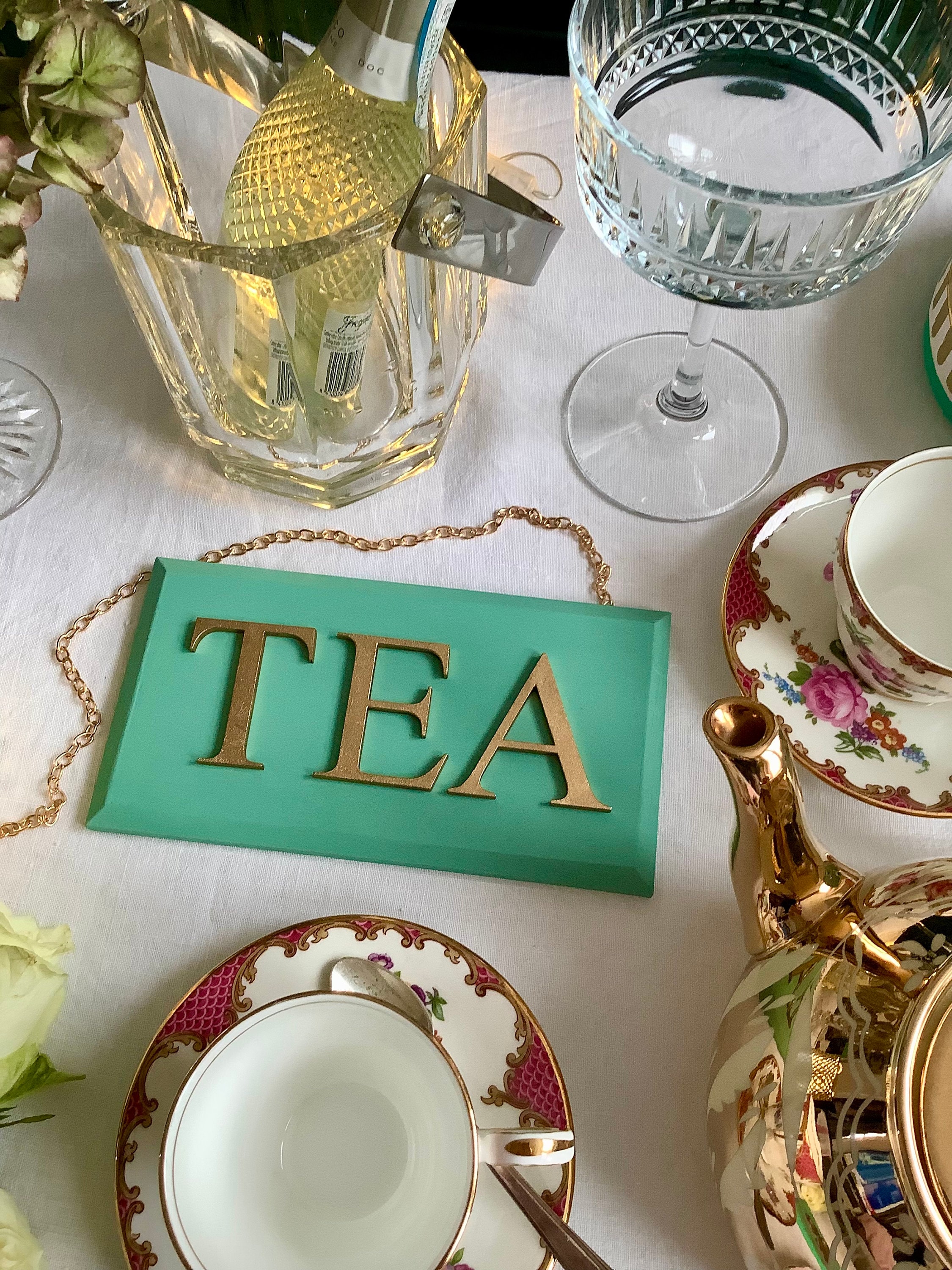 Wooden Tea Sign, Green Tea Sign, Tea Gifts, Green and Gold Decor ...