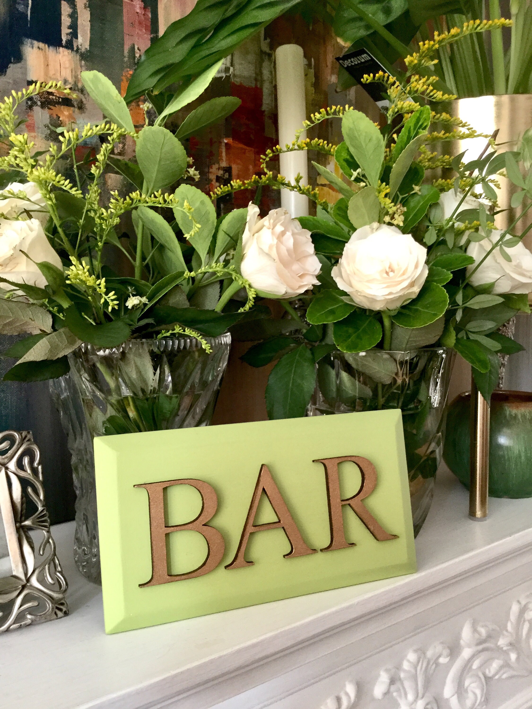 Vibrant Green Bar Sign, Home Bar Sign, Bar Cart Styling, Green and Gold ...