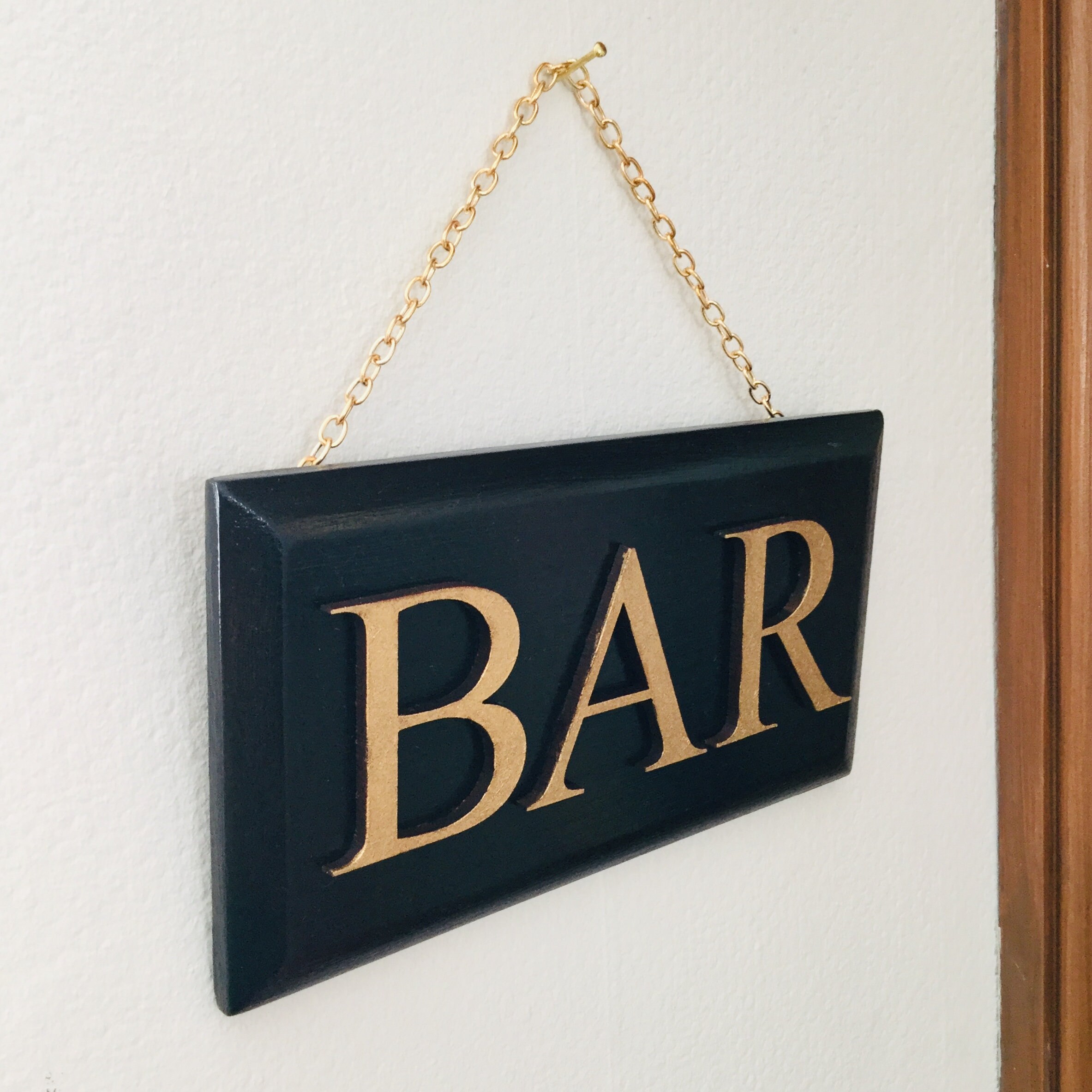 Classic BAR Sign Black and Gold Wooden Sign Hanging Bar | Etsy UK