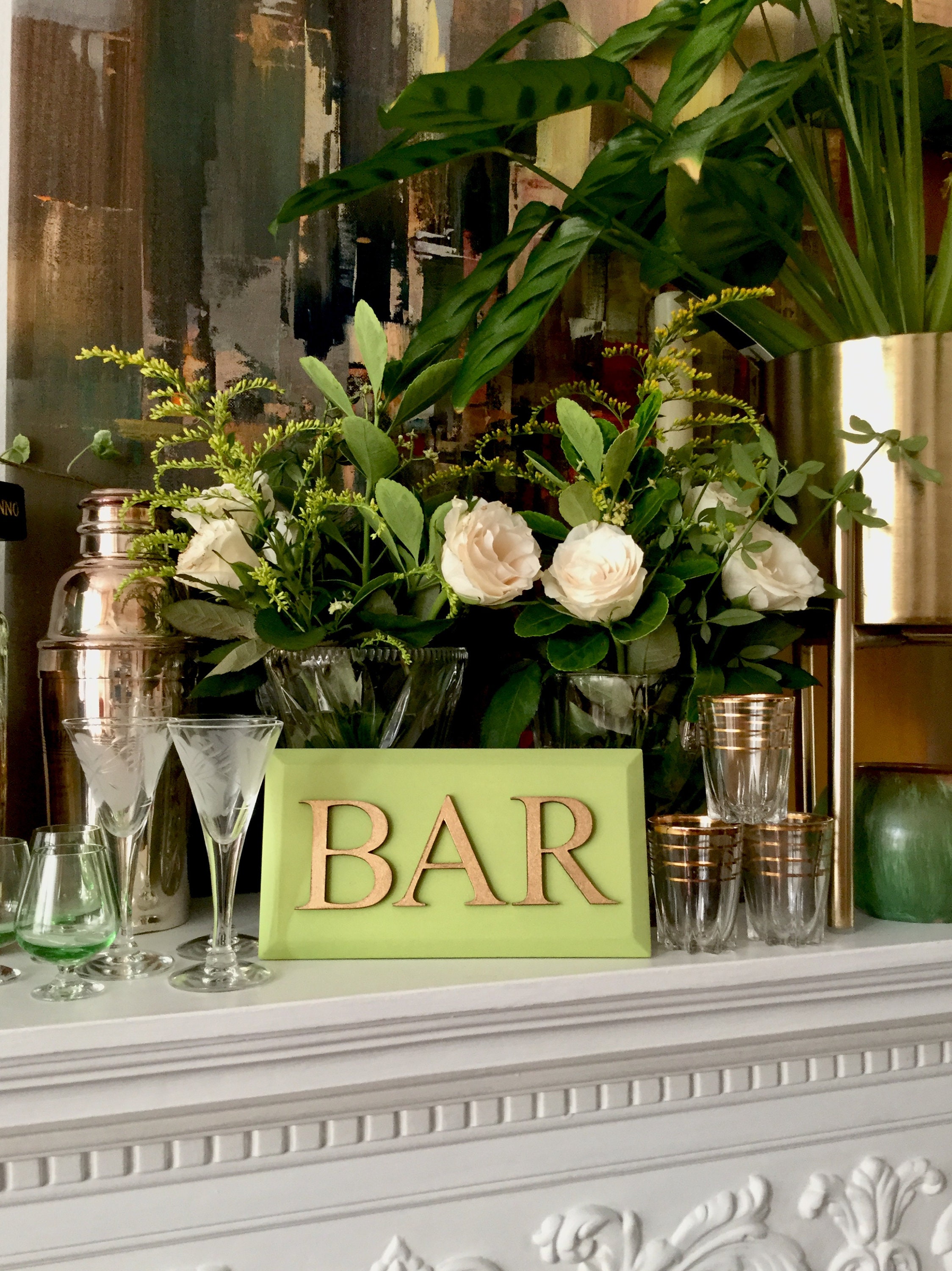 Vibrant Green Bar Sign, Home Bar Sign, Bar Cart Styling, Green and Gold ...