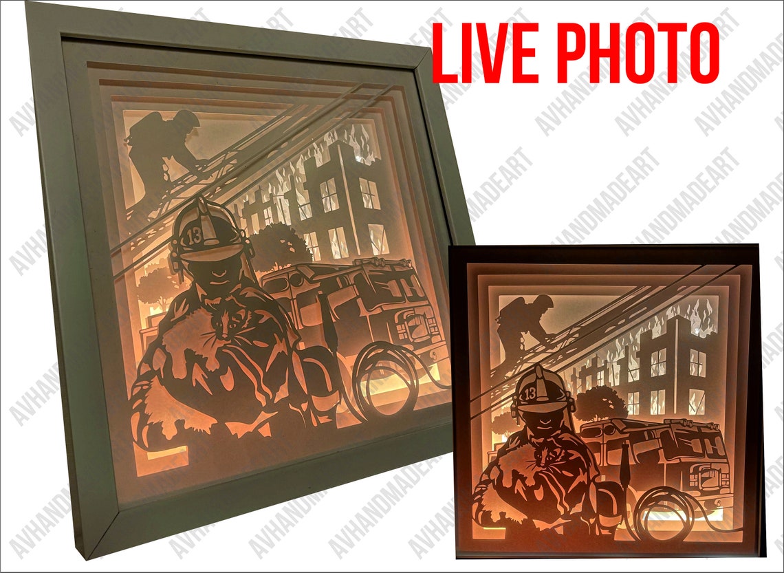 Firefighter 3D Shadow Box svg | Etsy