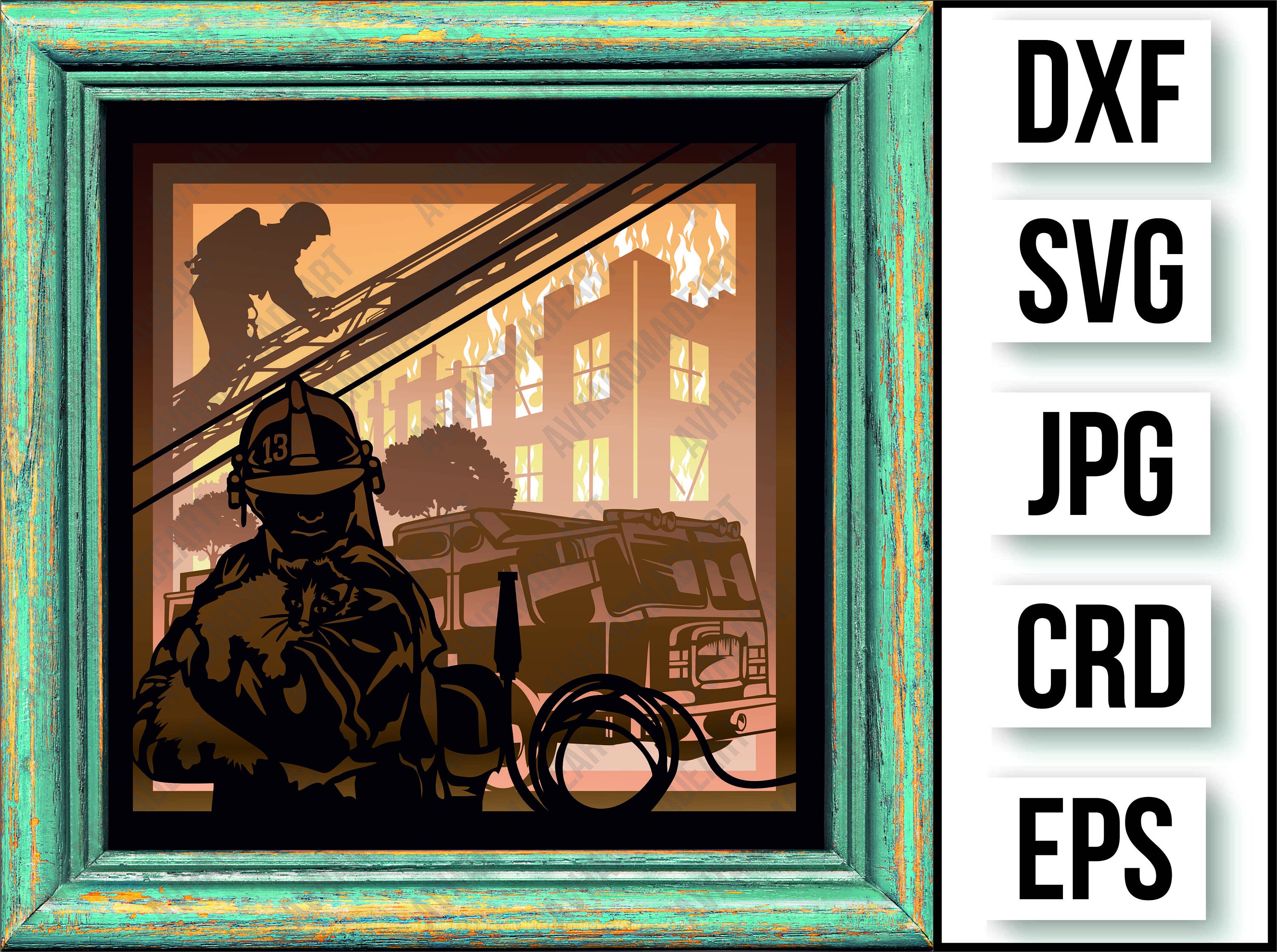 Firefighter 3D Shadow Box svg | Etsy