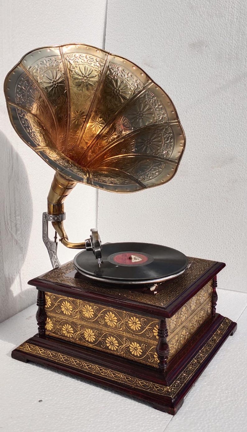 Classic Vintage Gramophone With Ornate Horn Retro Phonograph Record ...