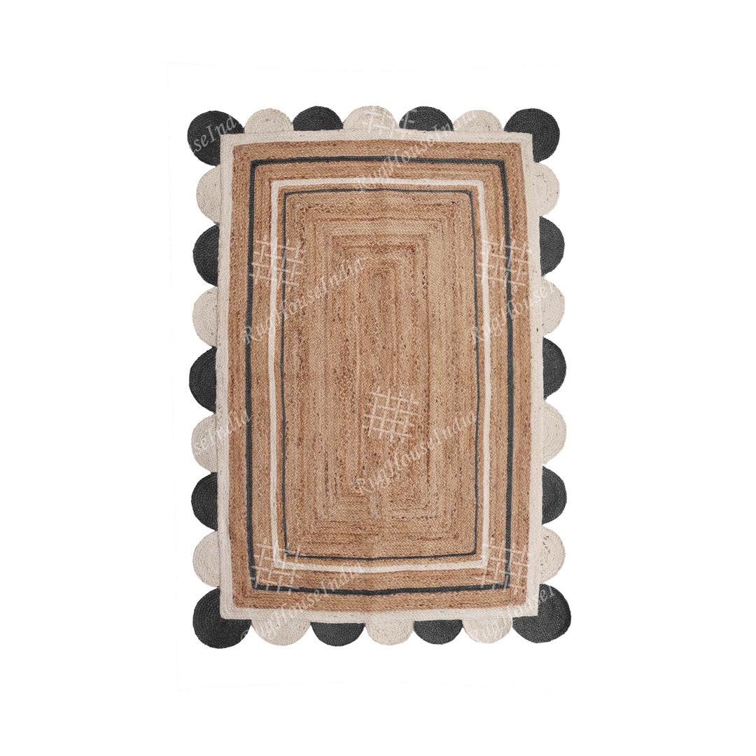 Custom Size Hand Braided Rectangle Scalloped Jute Rug Beige Rug With ...