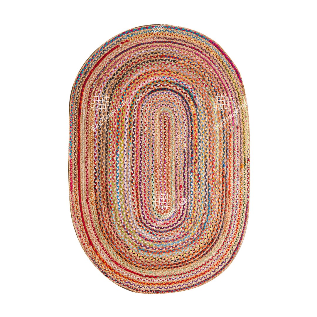 Custom Size Hand Braided Jute & Cotton Rug, Oval Shape Cotton Rug ...