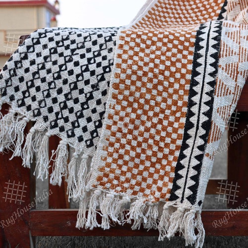 Indian Handmade Soft Cotton Throws Blankets Hand Loom Hand | Etsy
