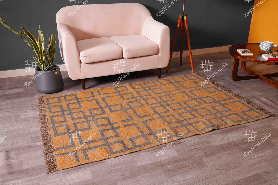 4x6 Ft Handwoven Multicolor Wool Jute Kilim Dhurrie Rug With Fringes ...