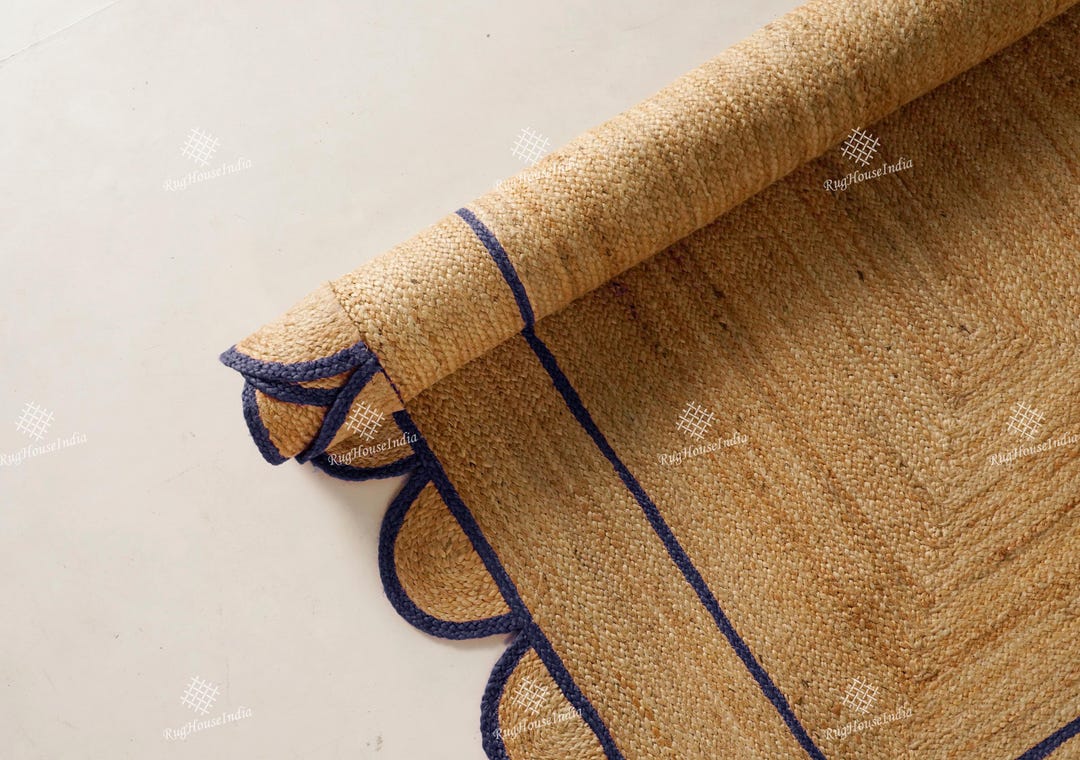 Scalloped Jute Pattern Rug Hand Braided Rectangle Beige Scalloped Jute ...