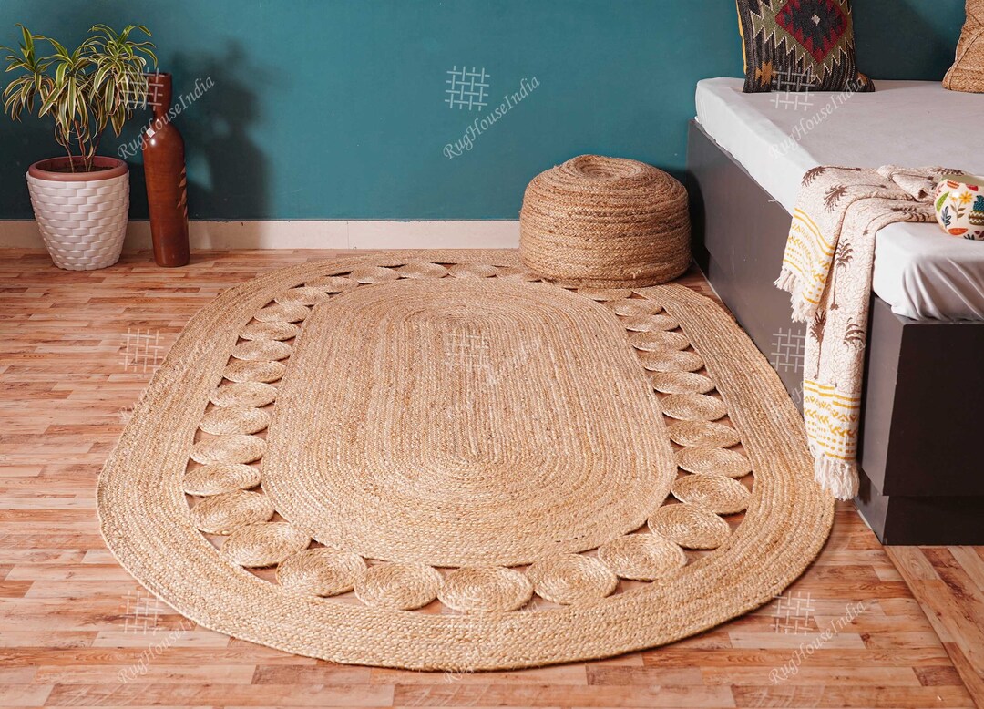 6x9 Ft Natural Indian Hand Braided Oval Scalloped Jute Rug - Etsy