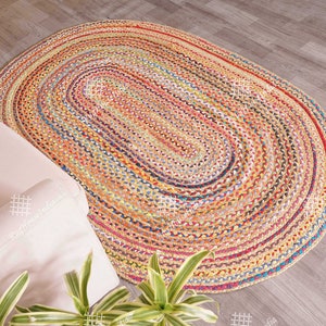Hand Braided Bohemian Colorful Jute Cotton Chindi Area Rug Home Decor ...