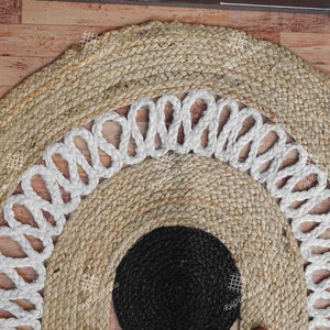 Indian Hand Braided Oval Jute Rug Beige White With Black Design Rug ...