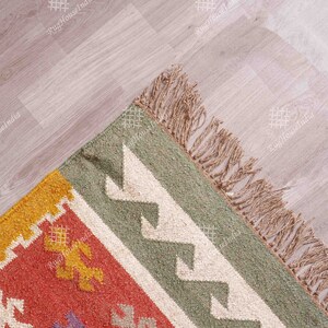 Custom Size Handwoven Kilim Wool Jute Dhurrie Rug With Fringes Rug ...