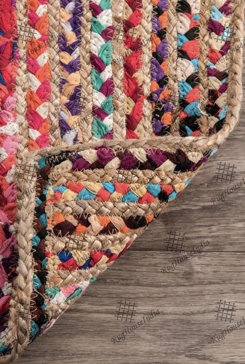 Hand Braided Jute Cotton Carpet Handmade Chindi Cotton | Etsy