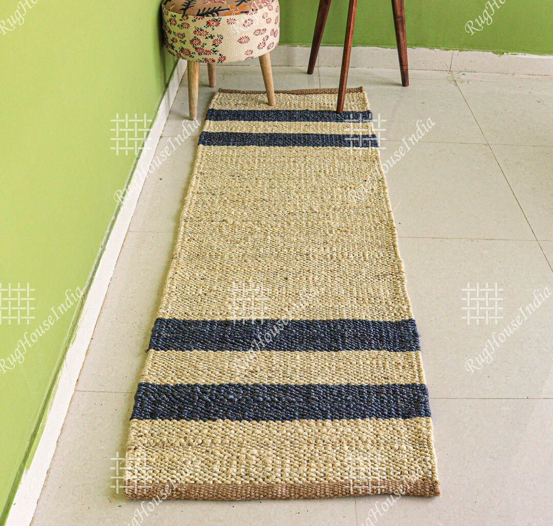 Handwoven Hemp Rug Dhurrie Runner Jute Hemp With Various Stripe ...