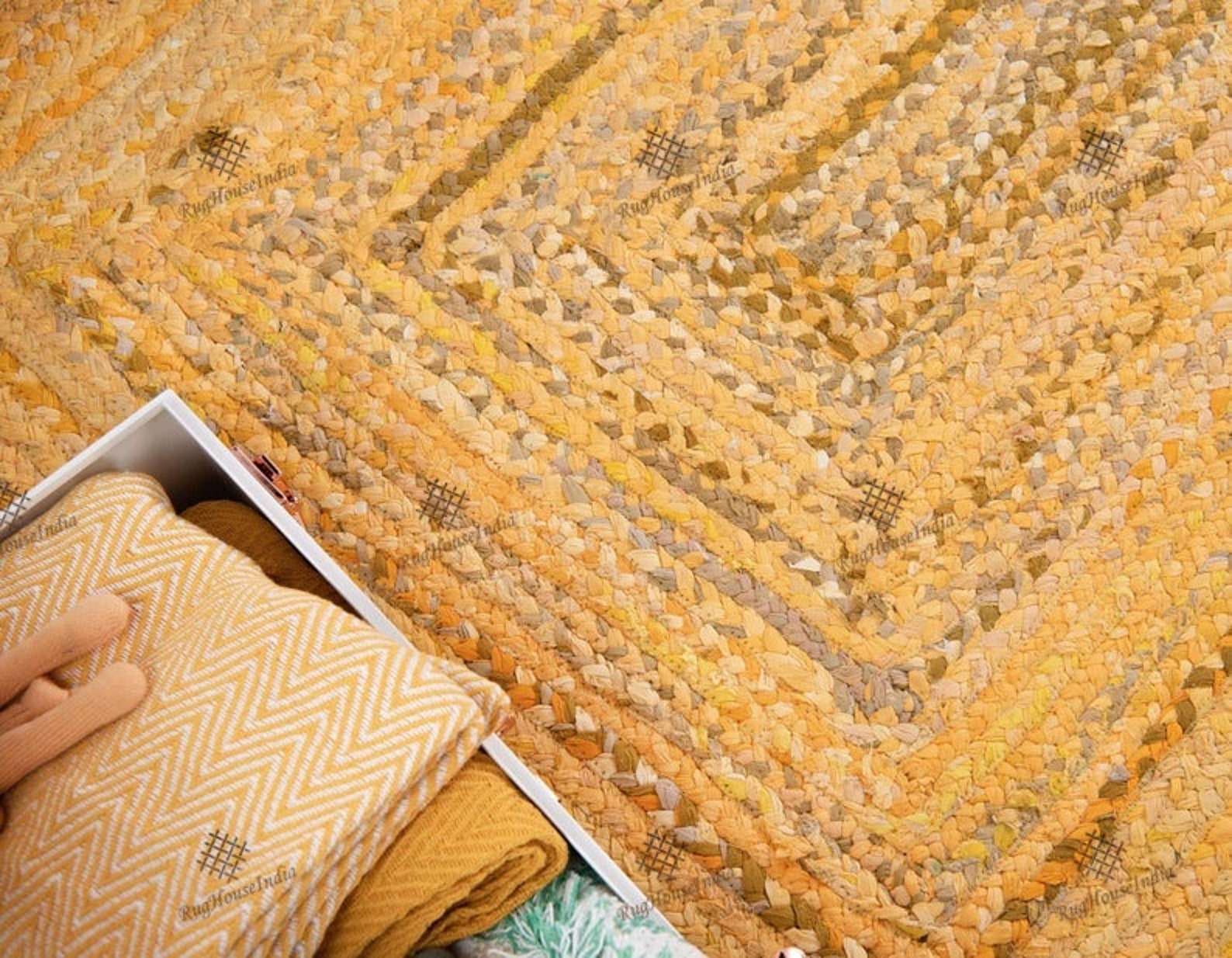 Every Size Hand Braided Yellow Cotton Rug Rectangle Cotton - Etsy