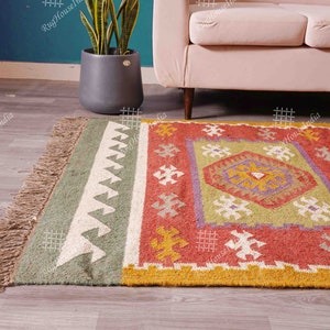 Custom Size Handwoven Kilim Wool Jute Dhurrie Rug With Fringes Rug ...