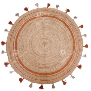 Custom Size Hand Braided Orange Round Natural Jute Rugs With Fringes ...