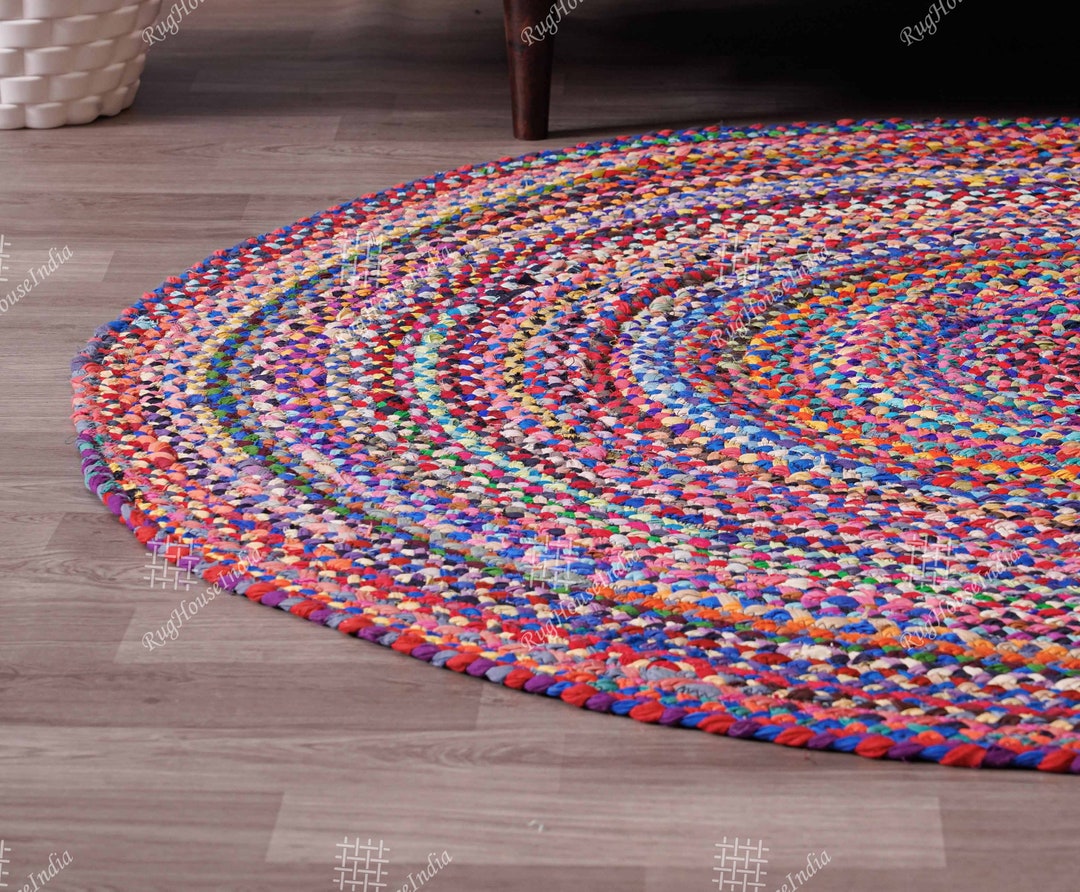 Handwoven Colorful Round Cotton Chindi Area Rug Multi Color Rug, Floor ...