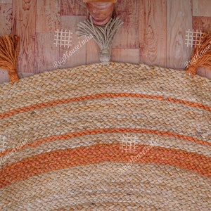 Custom Size Hand Braided Orange Round Natural Jute Rugs With Fringes ...