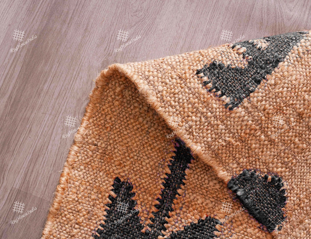 Hand Loomed Natural Jute Rectangle Runner Rug Black and Beige Hemp Jute ...