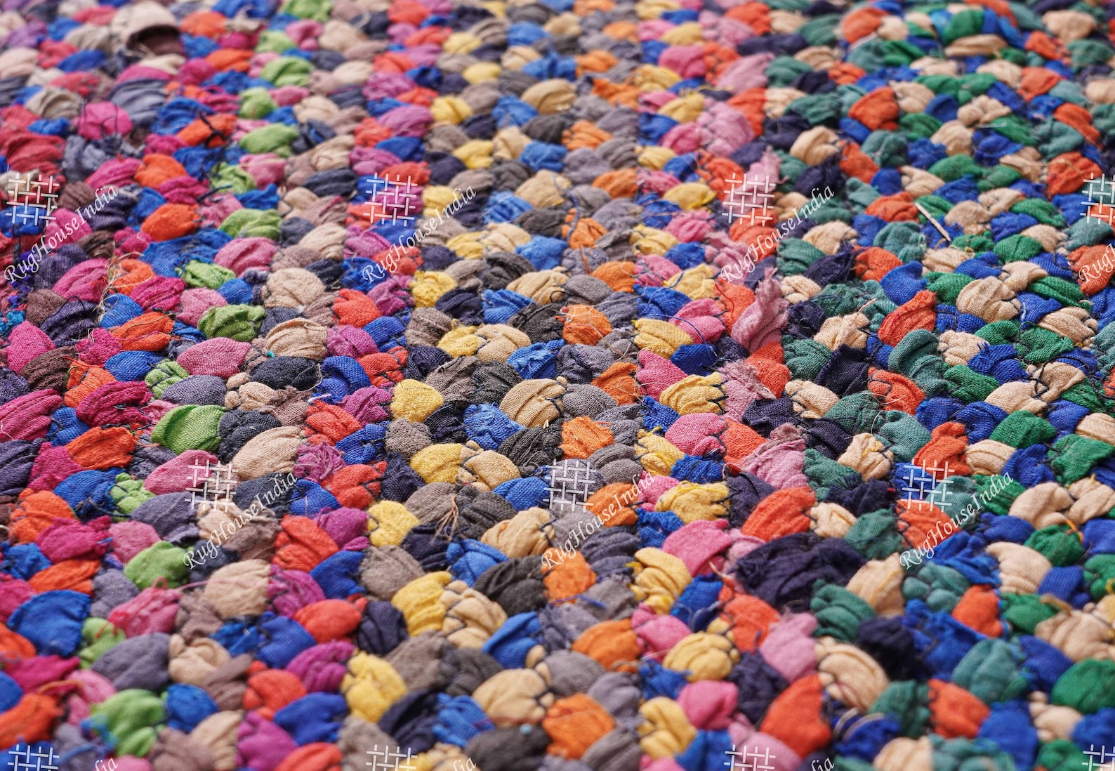 Handwoven Colorful Round Cotton Chindi Area Rug Multi Color Rug, Floor ...