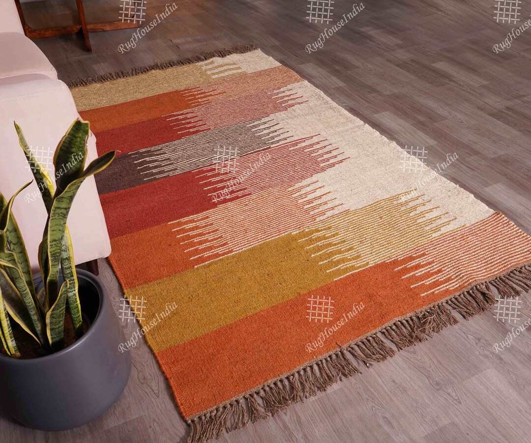 Indian Village Handmade Wool Jute Multicolor Kilim Area Rug/dhurrie ...