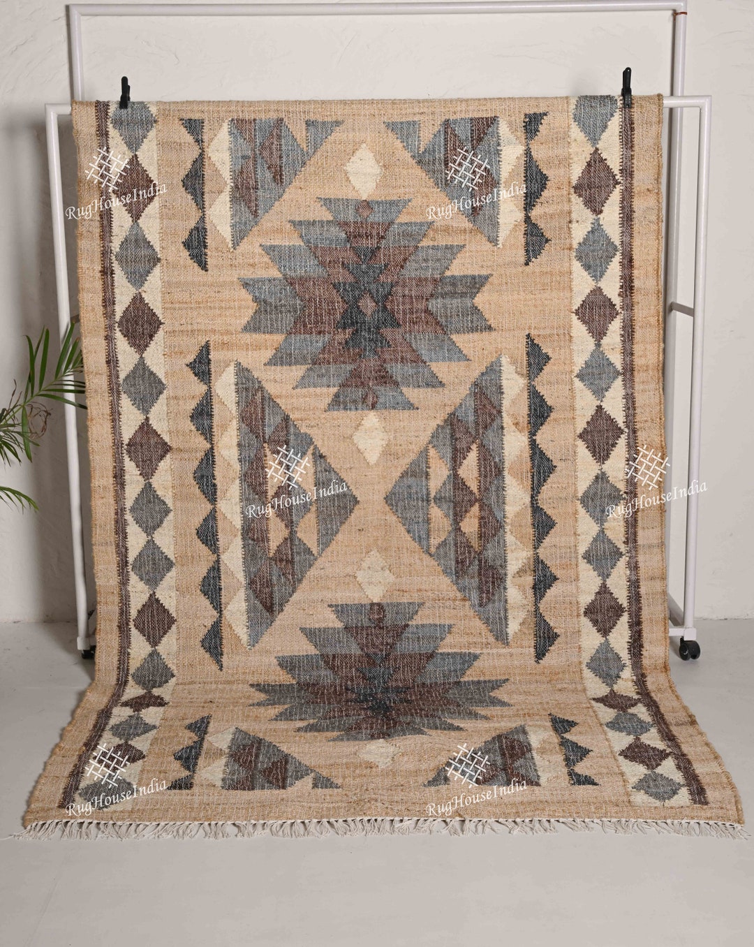 Hand Woven Natural Jute Cotton Rug, Boho Home Decor, Bohemian Decor Rug ...