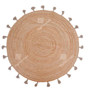 Custom Size Hand Braided Orange Round Natural Jute Rugs With Fringes ...