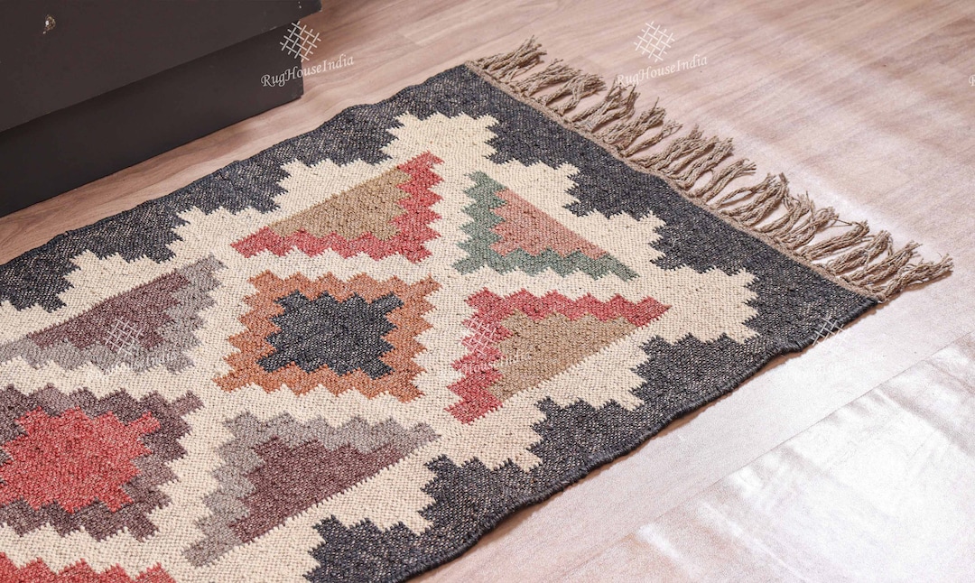 Wool Jute Kilim Dhurrie Handwoven Wool Jute Runner Bohemian Eco ...