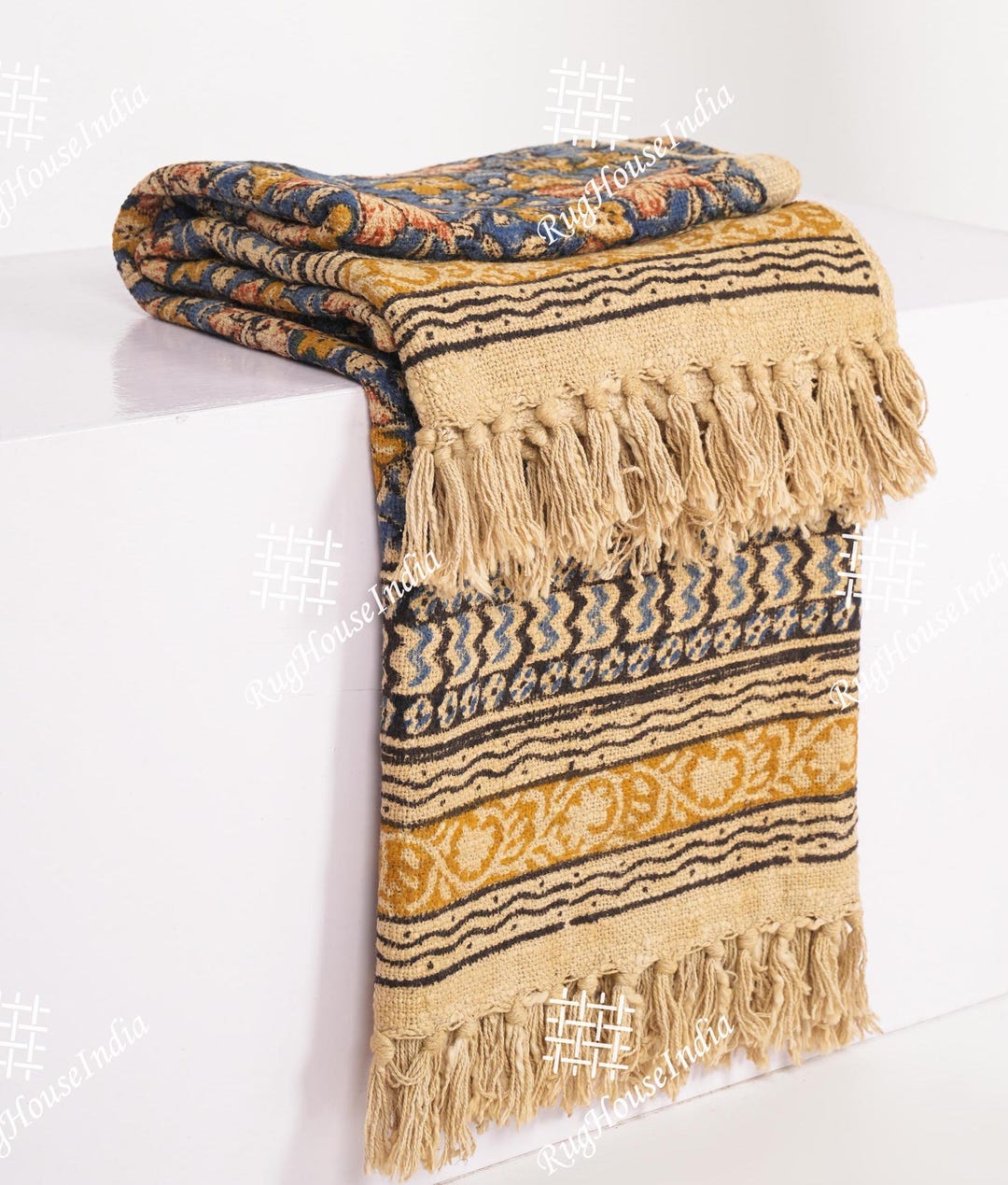 Indian Hand Woven Cotton Throws for Decor Bedroom, Sofa Etc Hand Loom ...