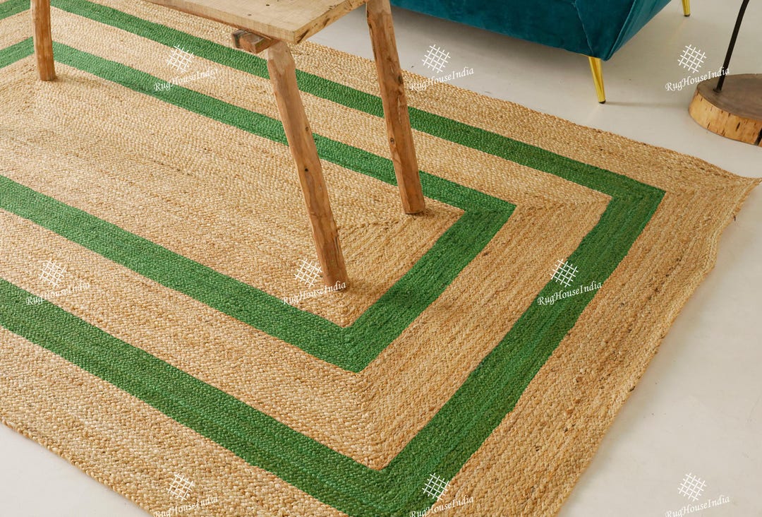 Hand Braided Natural ( Beige ) Jute Rug With Every Color Double Border ...