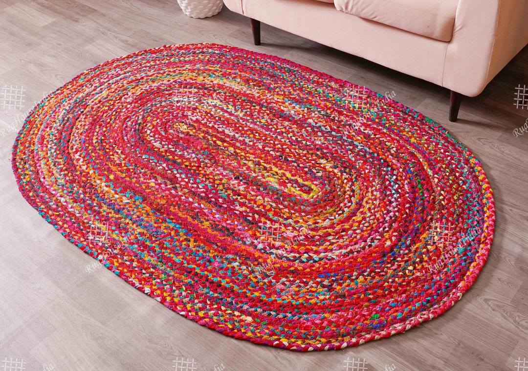Hand Braided Colorful Jute Chindi Rug – Bohemian Home Decor - Etsy