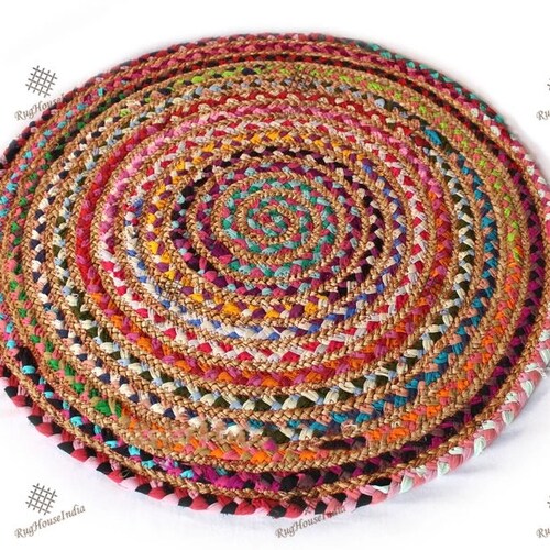 Bohemian Colorful Cotton Area Rugs Hand Braided Round Rugs - Etsy