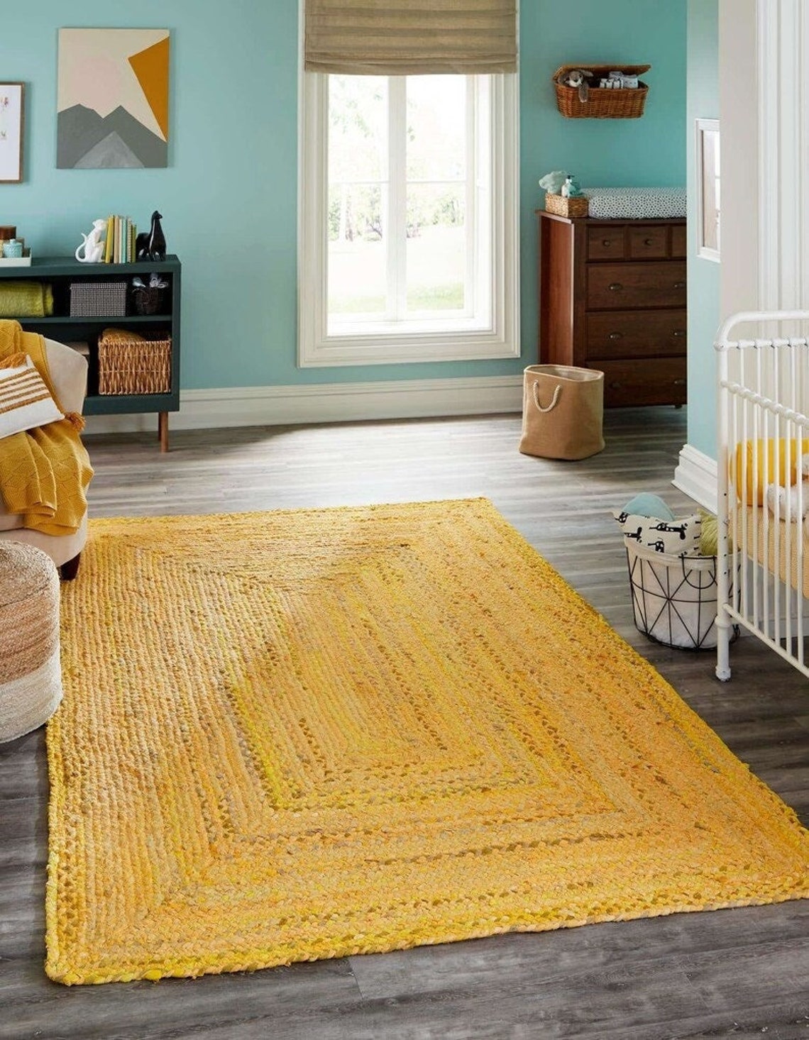 Every Size Hand Braided Yellow Cotton Rug Rectangle Cotton - Etsy