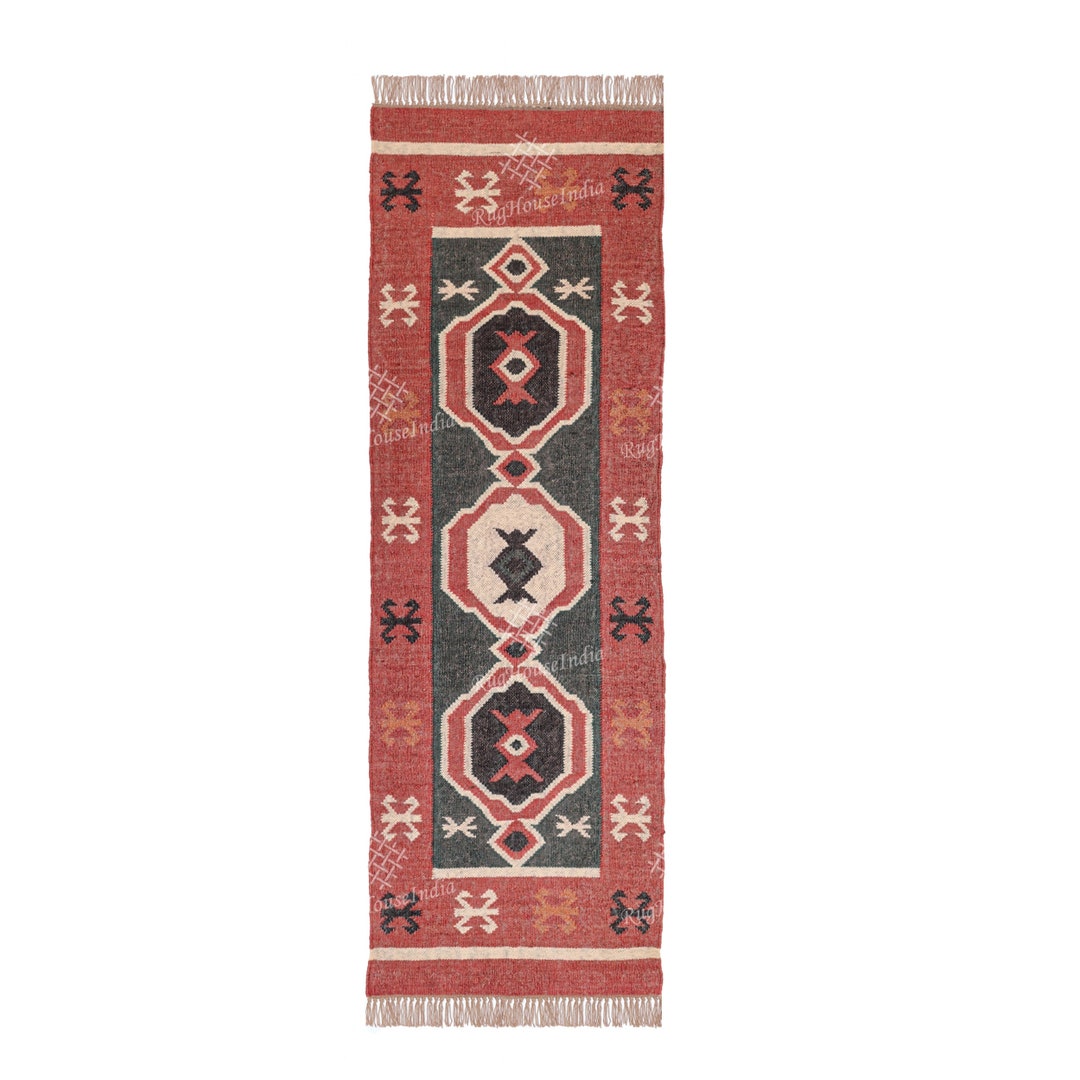 Handmade Wool Jute Kilim Dhurrie Runner| Handwoven Bohemian Eco ...