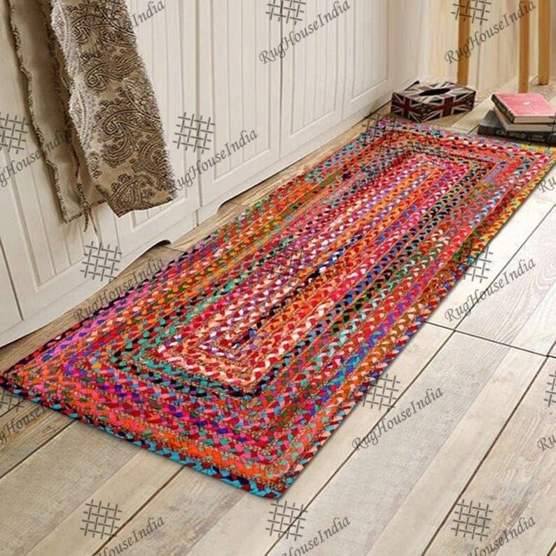 Hand Braided Jute Cotton Carpet Handmade Chindi Cotton | Etsy