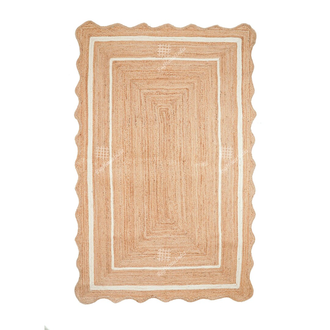 Indian Jute Hand Braided Rectangle Scalloped Doormat Runner Rug Beige ...