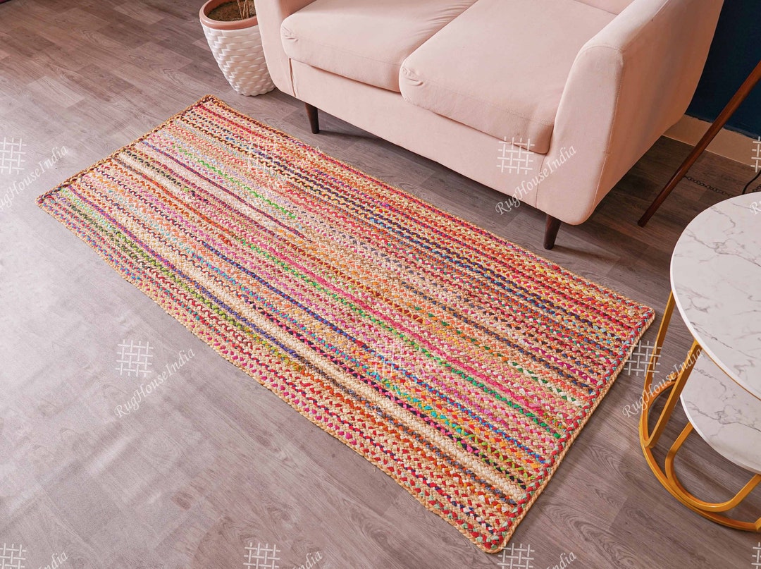 Hand Braided Jute Cotton Carpet, Handmade Chindi Cotton Runners ...