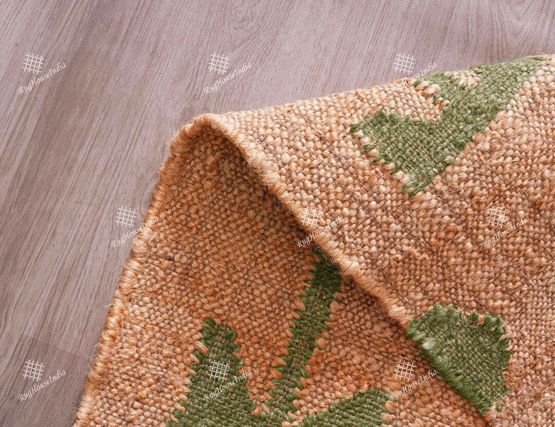 Custom Size Natural Jute Area Rug Beige With Lite Green Design - Etsy