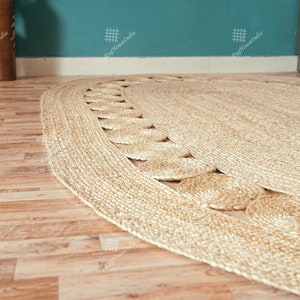 6x9 Ft Natural Indian Hand Braided Oval Scalloped Jute Rug Beige Jute ...