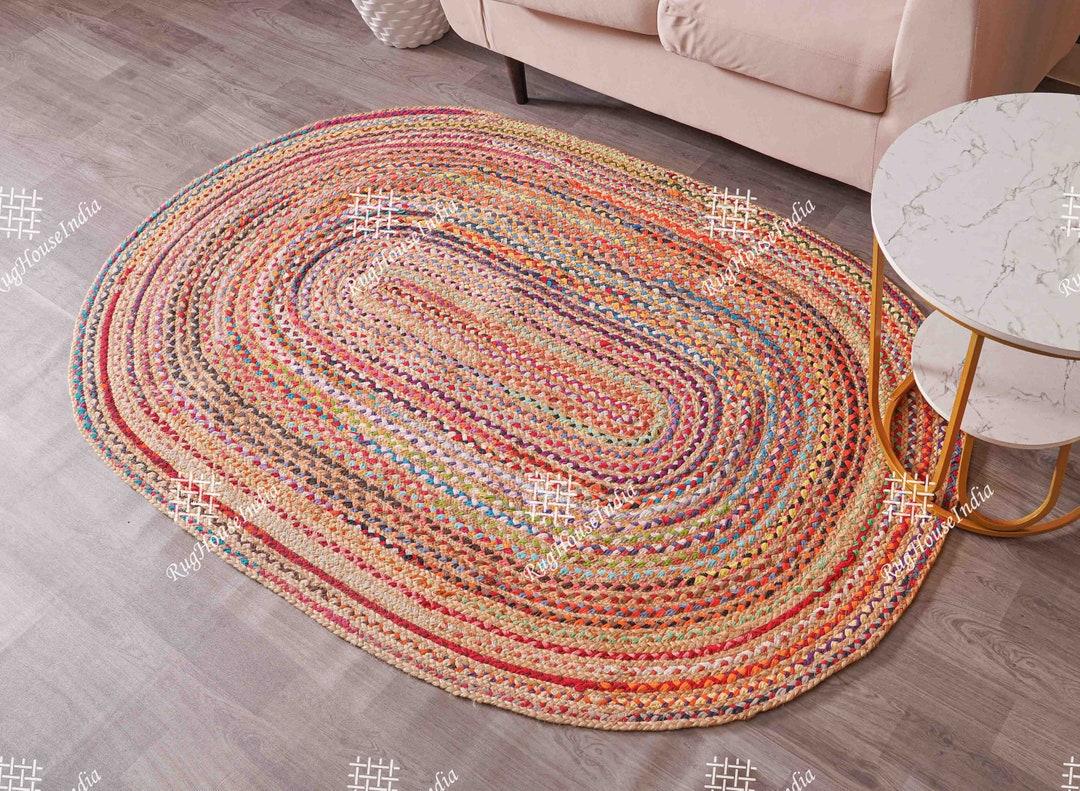 Hand geflochten Boho Bunte Jute und Baumwolle Chindi Teppich Wohnkultur ...