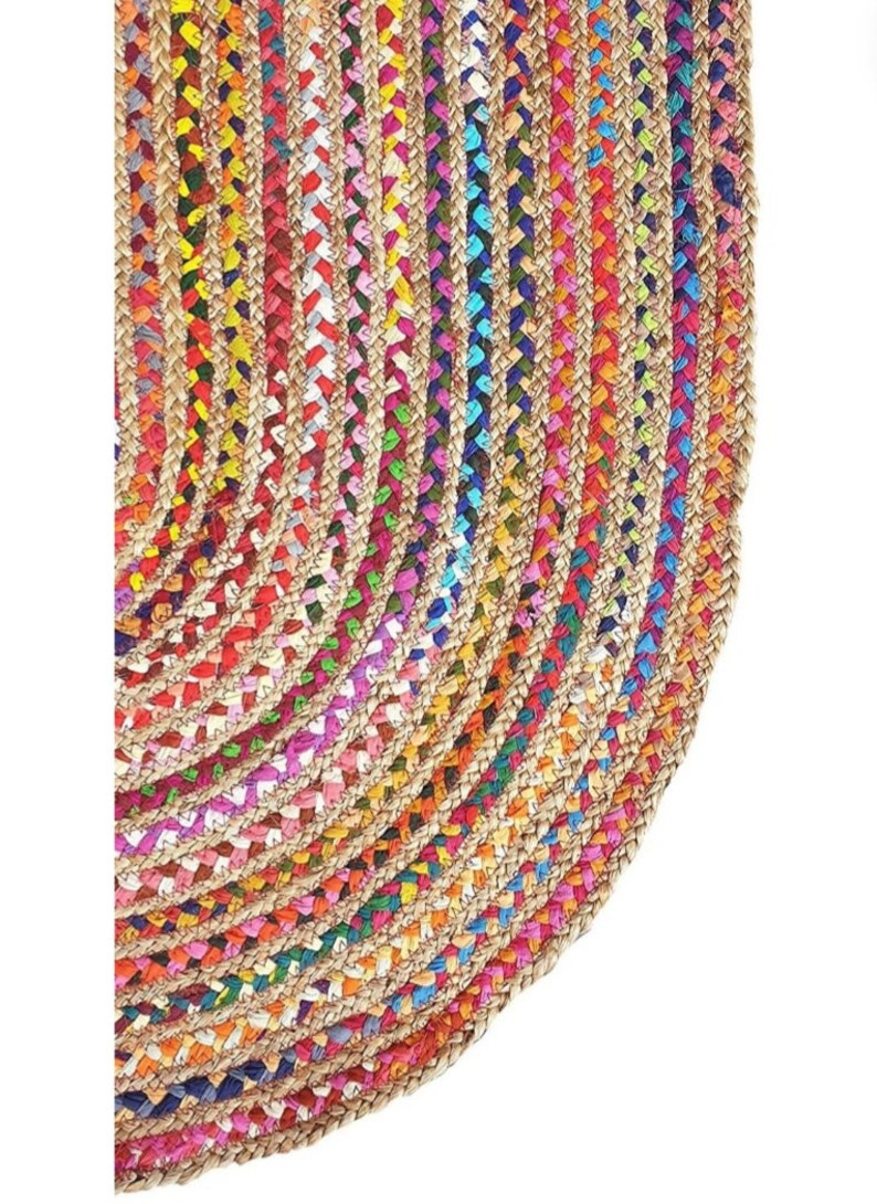 Hand Braided Bohemian Colorful Jute Cotton Chindi Area Rug - Etsy